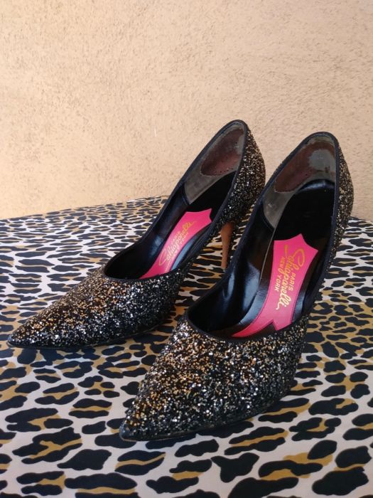 1950s Schiaparelli High Heels Glitter Shoes US 7.5 | Fashion Conservatory