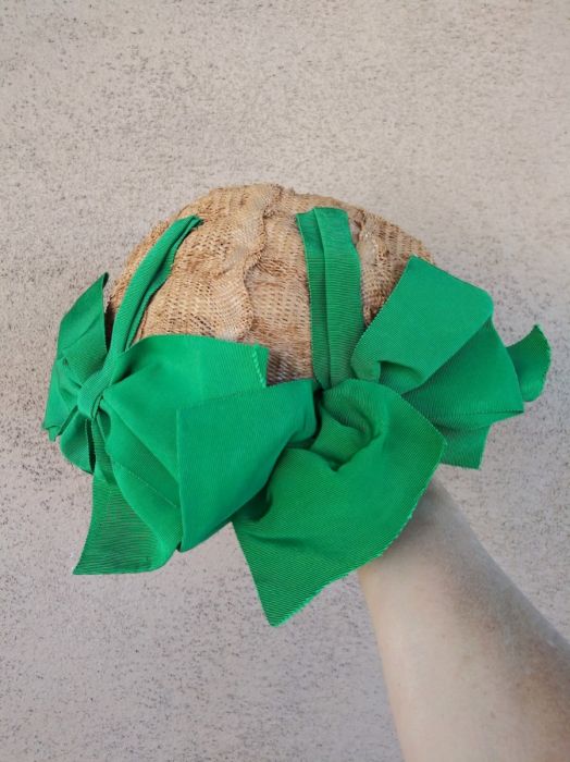1940s Straw Calot Hat with Big Bows OS | Fashion Conservatory