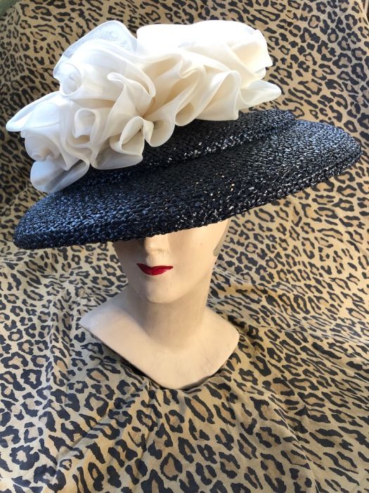 1960s Blue Straw Statement Hat with Big Bow | Fashion Conservatory