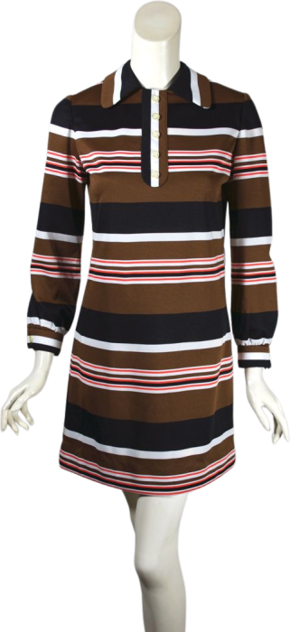 60s Mod Micro Minidress Neutrals Striped Knit Poly | Fashion Conservatory