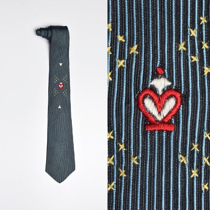 1960s Blue Stripes Necktie Embroidered Neck Tie | Fashion Conservatory