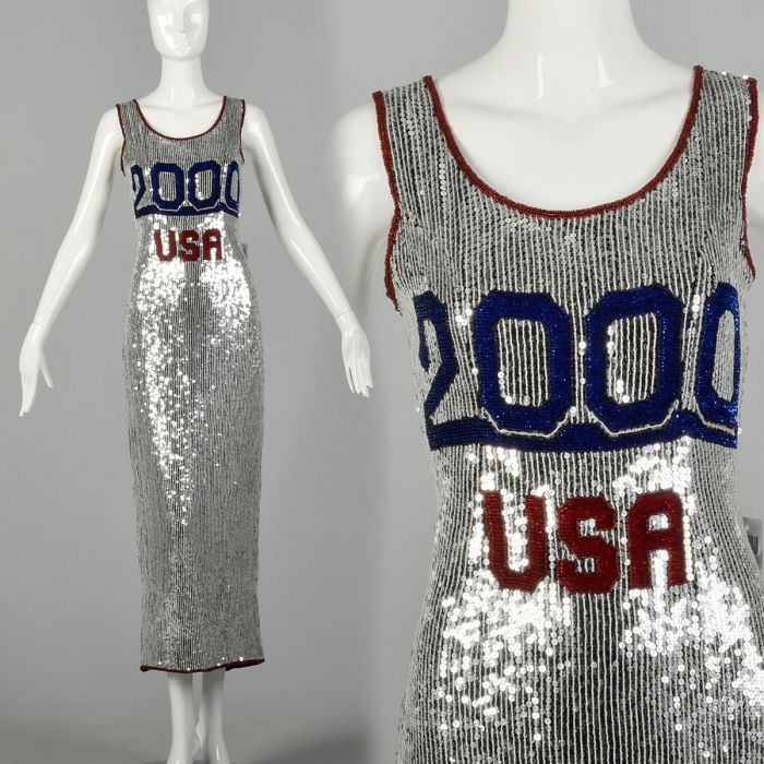 Small 1990s Millennium Dress Sequin Sleeveless New Years Eve Formal ...