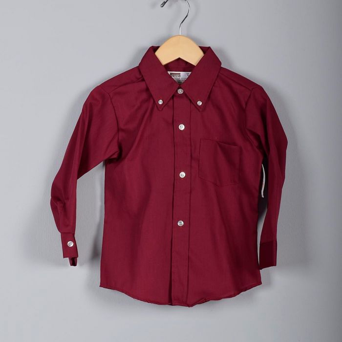 1960s Deadstock Boys Maroon Button Up Shirt Collared Long Sleeve Shirt ...
