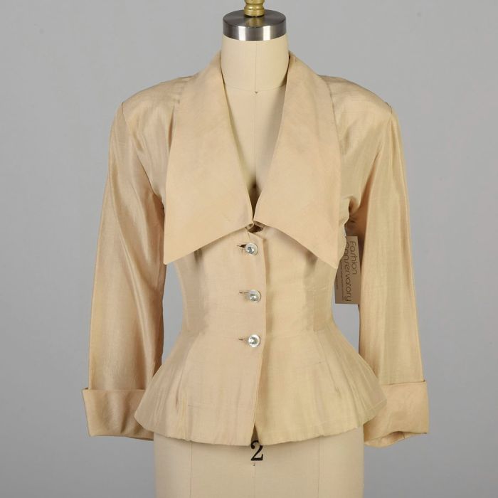 Medium 1940s Hand Finished Sand Colored Silk Buttoned Jacket | Fashion ...