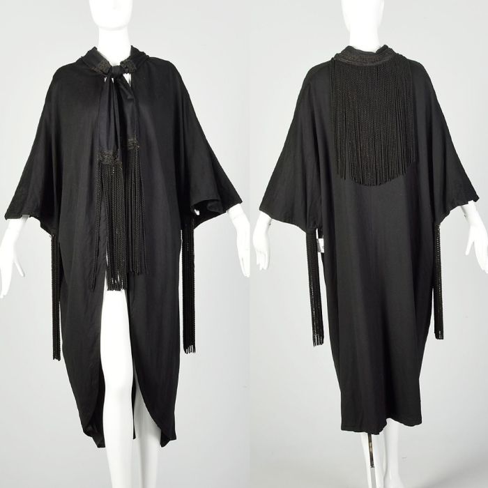 1910s Edwardian Black Cape Coat Twisted Fringe Gothic Cloak Duster ...