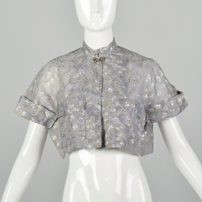 Large 1950s Jacket Silk Bolero Gray Crop | Fashion Conservatory