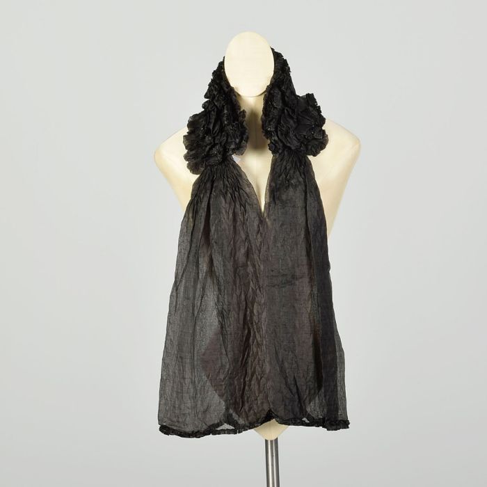 1880s Ruff Pleated Silk Neck Collar Victorian Lappet Black Chiffon ...