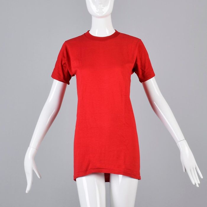 Small Red T-Shirt 1970s Ribbed Knit Top Slim Tight Fitting Short Sleeve ...