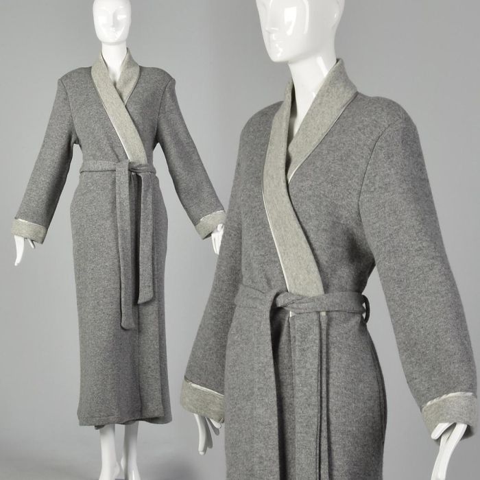 Medium Frette 1980s Gray Robe Designer Plush Luxurious Wool Full Length ...