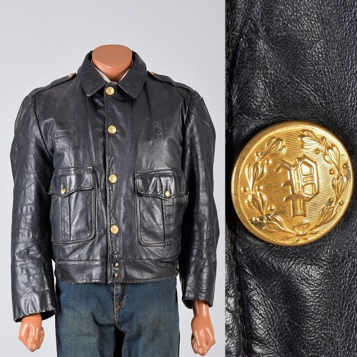 Large 1970s Leather Police Jacket Advance Uniforms Chicago Faux Fur ...