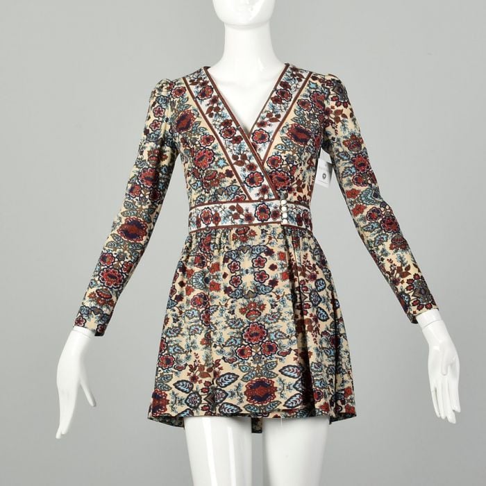 Small 1970s Micro Mini Dress Boho Hippie Long Sleeve Bohemian | Fashion ...