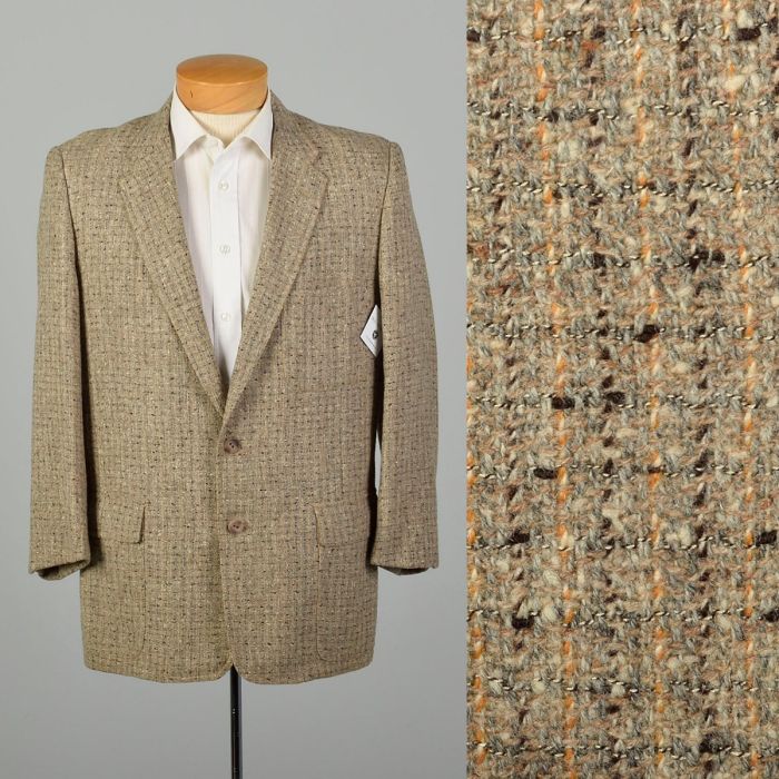 43R 1950s Wool Tweed Jacket 3 Button Tan Black Atomic Tweed | Fashion ...
