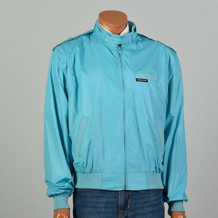 1980s XXL Turquoise Blue Snap Strap Bomber Jacket | Fashion Conservatory