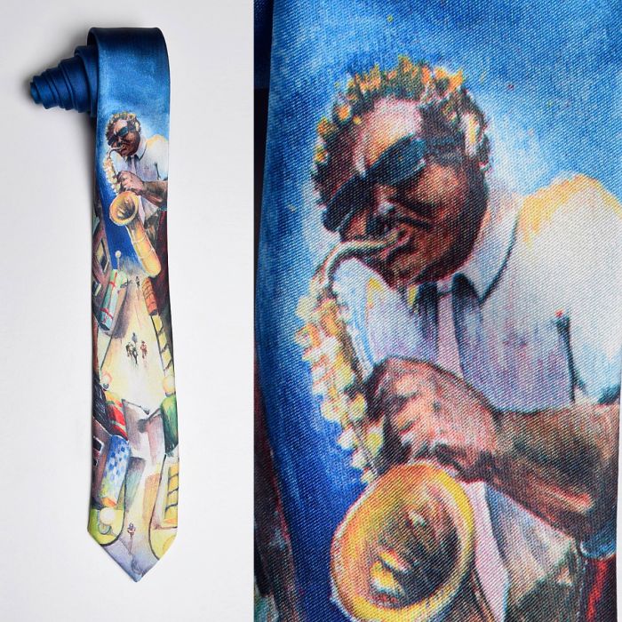 1980s Blue Saxophone Scene Neck Tie Blue Musician Necktie | Fashion ...