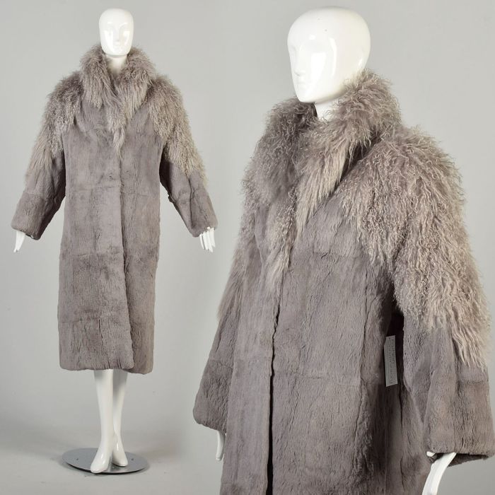 Large 1980s Dove Gray Rabbit Long Curly Hair Collar | Fashion Conservatory