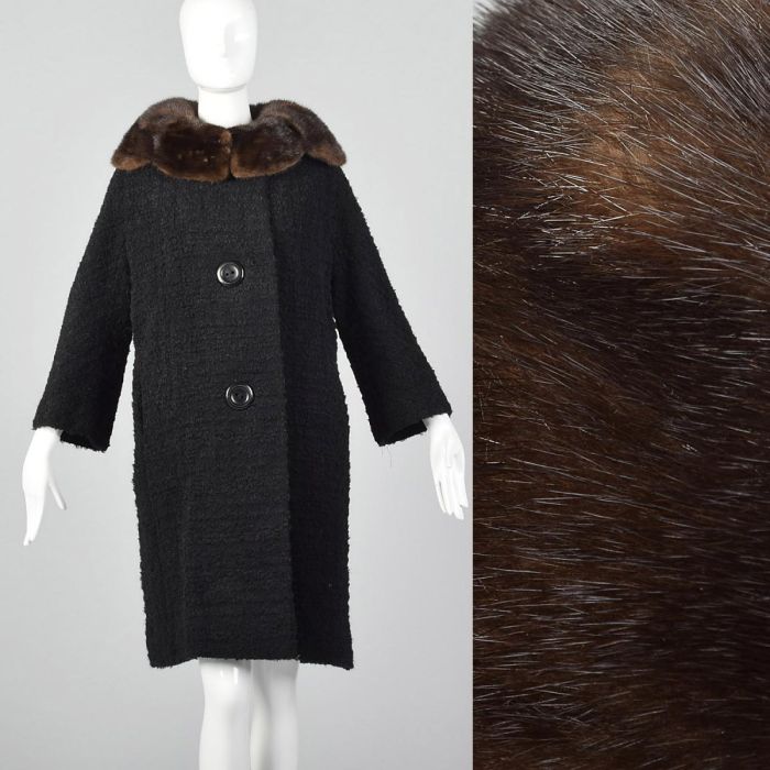 Medium 1960s Gilbert Couture Black Boucle Coat Mink Fur Collar ...