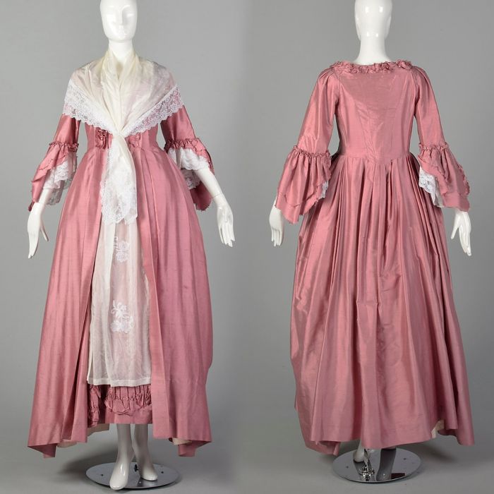 XS Reproduction 1780s Robe A L'Anglais Dress Tucked Box Pleat Petticoat ...