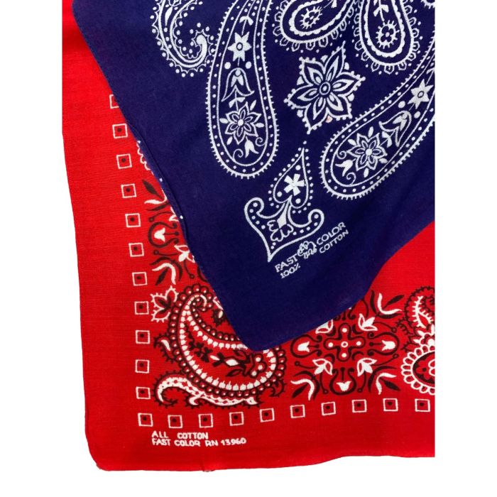 2 1950s Fast Color Bandana ELEPHANT Red & Blue Paisley Selvedge ...