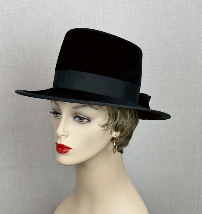 70s Black Velour Circle Brim Hat by Dana Marte | Fashion Conservatory