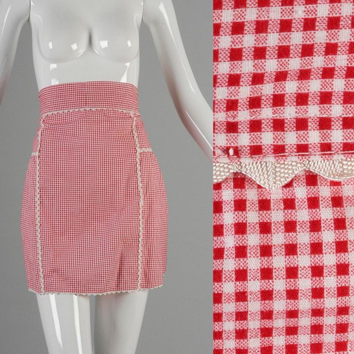 1950s Apron Red Gingham Half Apron Red White Kitchen | Fashion Conservatory