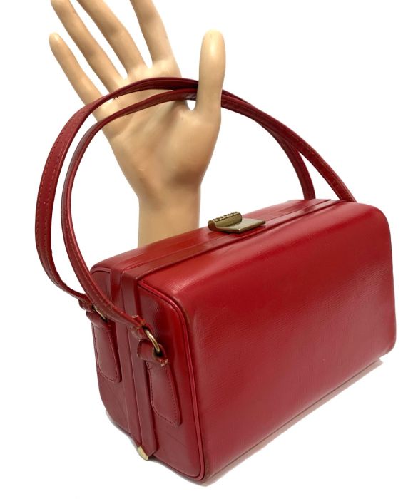 40s/50s Red Leather Rockabilly Box Bag With Double Handles | Fashion ...