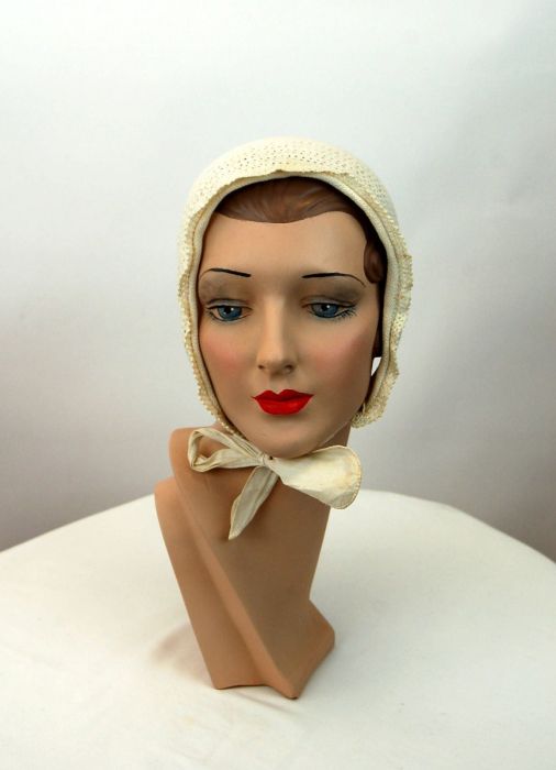 Antique night cap cotton crocheted bonnet 1800s ivory white | Fashion ...