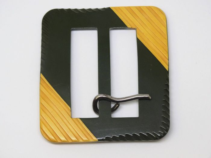 Large Bakelite Two Toned Green Yellow Carved Belt Buckle Deco Bakelite ...
