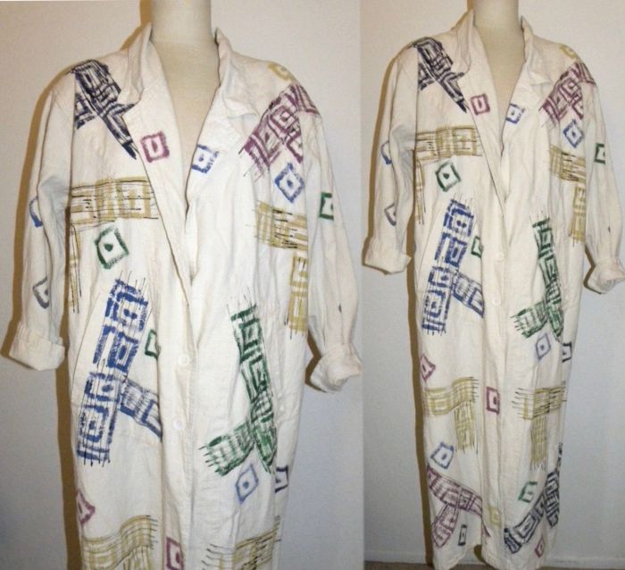 90s Hand Painted Cotton Coat| Boho Oversized Duster | Art to Wear 1990s ...