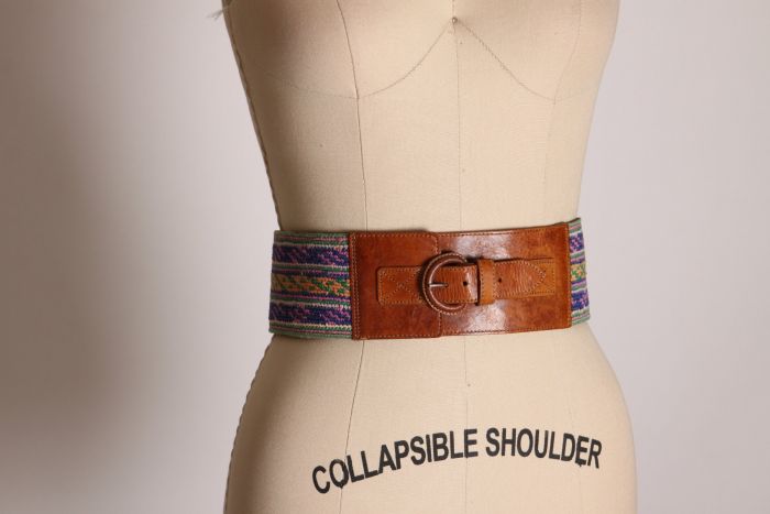 1960s 1970s Brown Leather Blue Woven Waist Cincher Style Belt | Fashion ...