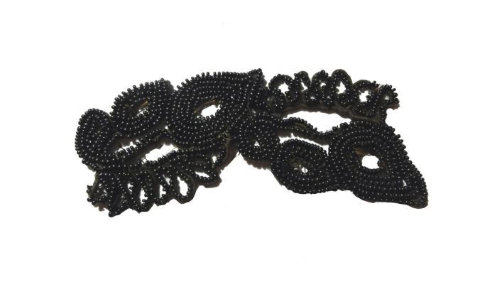 Antique Trimming Black Jet Glass Bead Applique Medallion Leaf Motif 6 ...