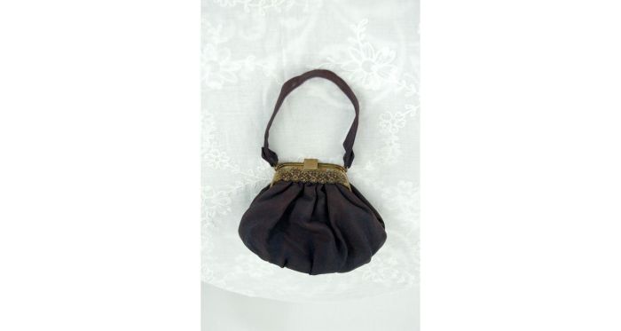 1940s black silk purse evening back pouch bag with brass filigree frame ...
