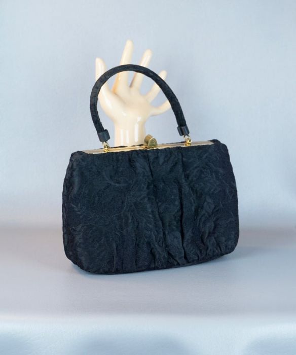 60s Black Formal Brocade Handbag by Lewis | Fashion Conservatory