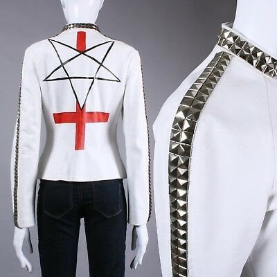 S/M Vintage 1990s Women's White Leather Studded Pentagram Metal Satanic ...