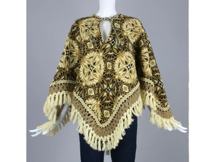 Vintage 1960s Reversible Psychedelic Tapestry Fringe Poncho Shawl Cape ...