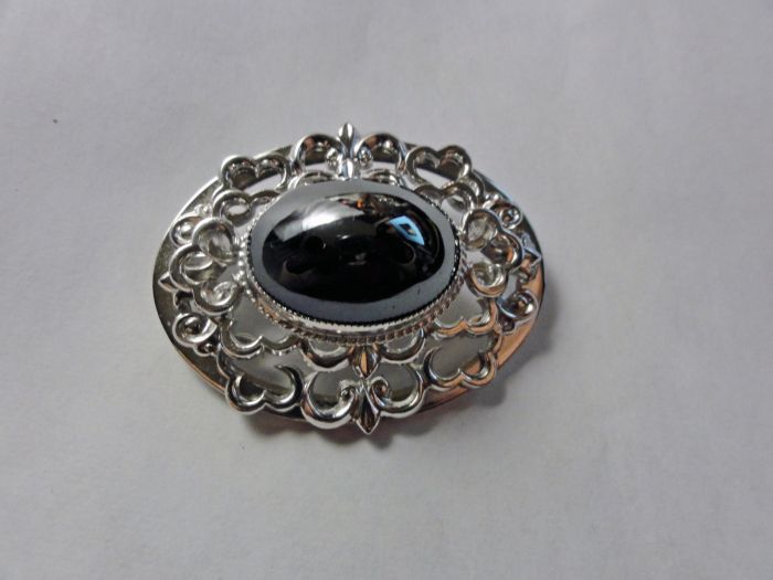 Vintage 60s Whiting and Davis(?) Brooch Regencycore Pin Faux Hematite ...