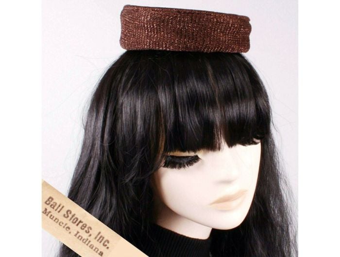 Vintage DEADSTOCK 40s Lurex Brown Metallic Pillbox Cigarette Girl ...