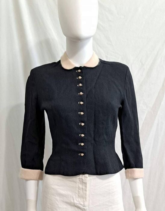 1950s Heathered Navy Blue Wool Suit Jacket with Angora Trim Nipped ...