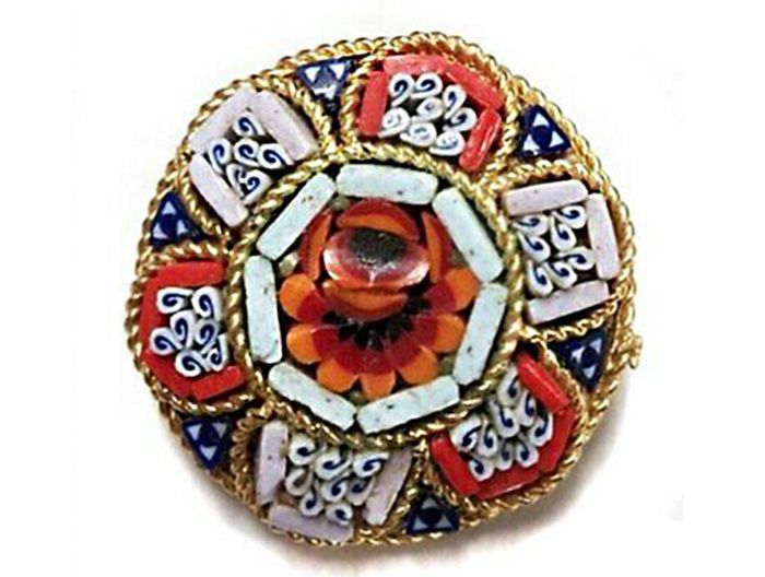 Vintage 1930s Micro Mosaic Glass Italian Millefiori Round Brooch Pin ...