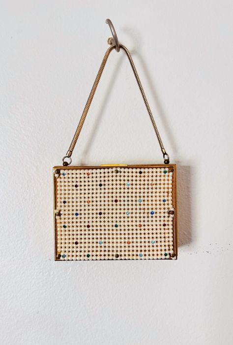 1950s pearl rhinestones compact purse carryall wristlet, dance purse ...