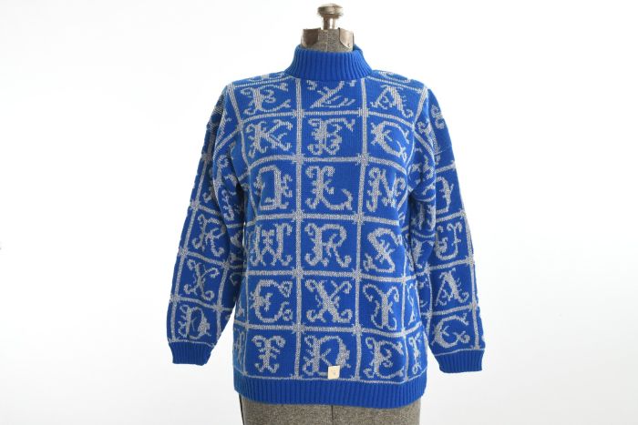 1980s NWT Vintage 80s Early 90s Blue Silver Lurex Alphabet Sweater by ...