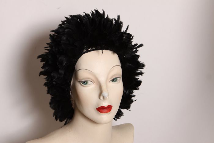 1960s Black Feather Round Poofy Formal Hat | Fashion Conservatory