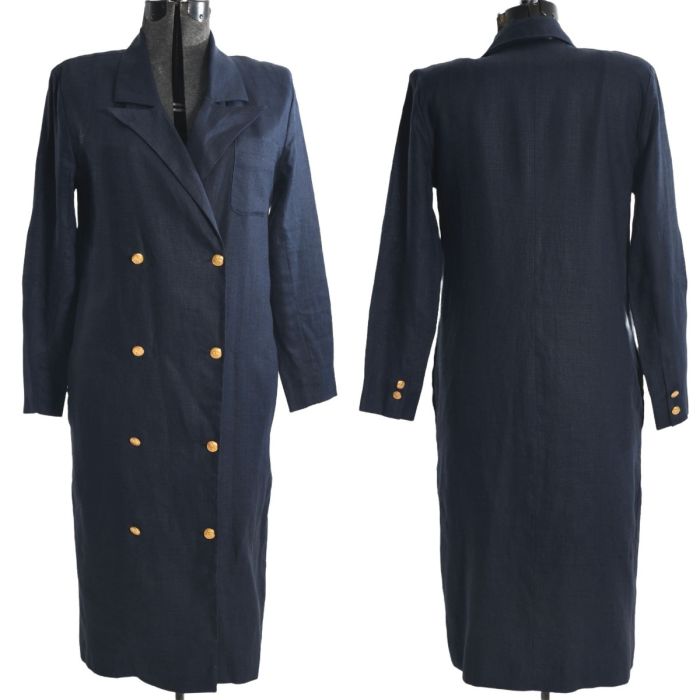 Vintage 1980s Navy Blue Linen Double Breasted Duster Coat by Brooks ...