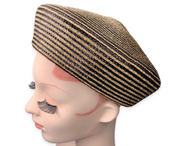 Vintage Egyptian Revival Black Metallic Gold Toque Cossack Nefertiti ...