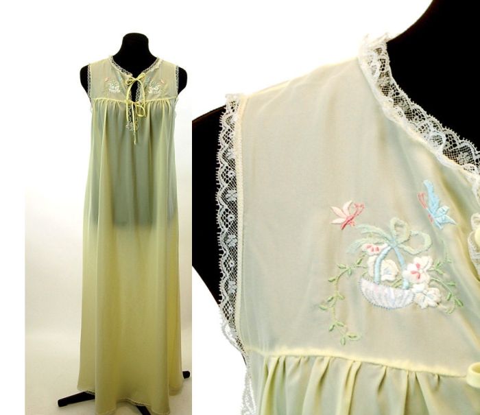 Vintage nightgown pastel yellow hand embroidered long gown Corhan ...