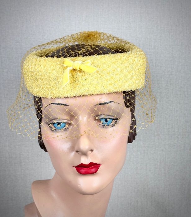 Vintage 60s Bright Yellow Veiled Fascinator Hat | Fashion Conservatory