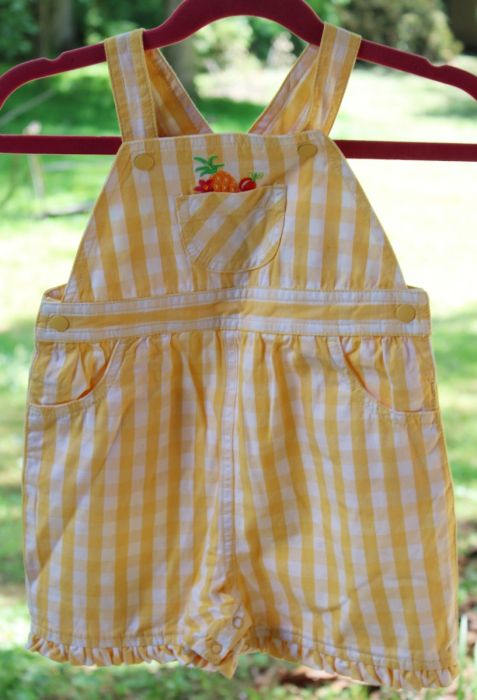 Gymboree Fruit Punch Overalls Girls Yellow Plaid Ruffle Shortalls ...
