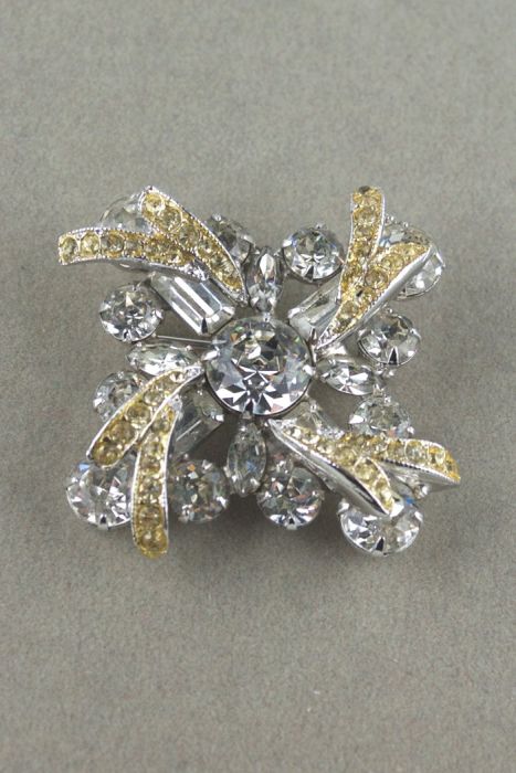 Weiss rhinestone pin 1950s brooch clear and yellow stones | Fashion ...