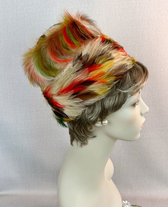 Vintage 60s Multi-Colored Feather High Rise Stacked Pillbox Hat by Kutz ...