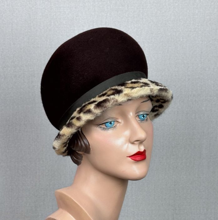 Vintage 60s Brown Animal Print Bubble Crown Hat | Fashion Conservatory