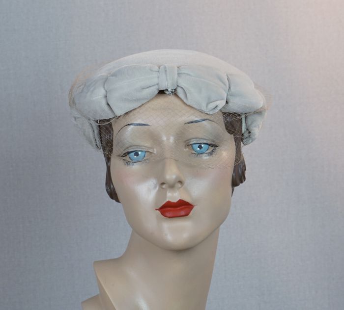 60s Beige Velour Veiled Calot Hat by Louise | Fashion Conservatory